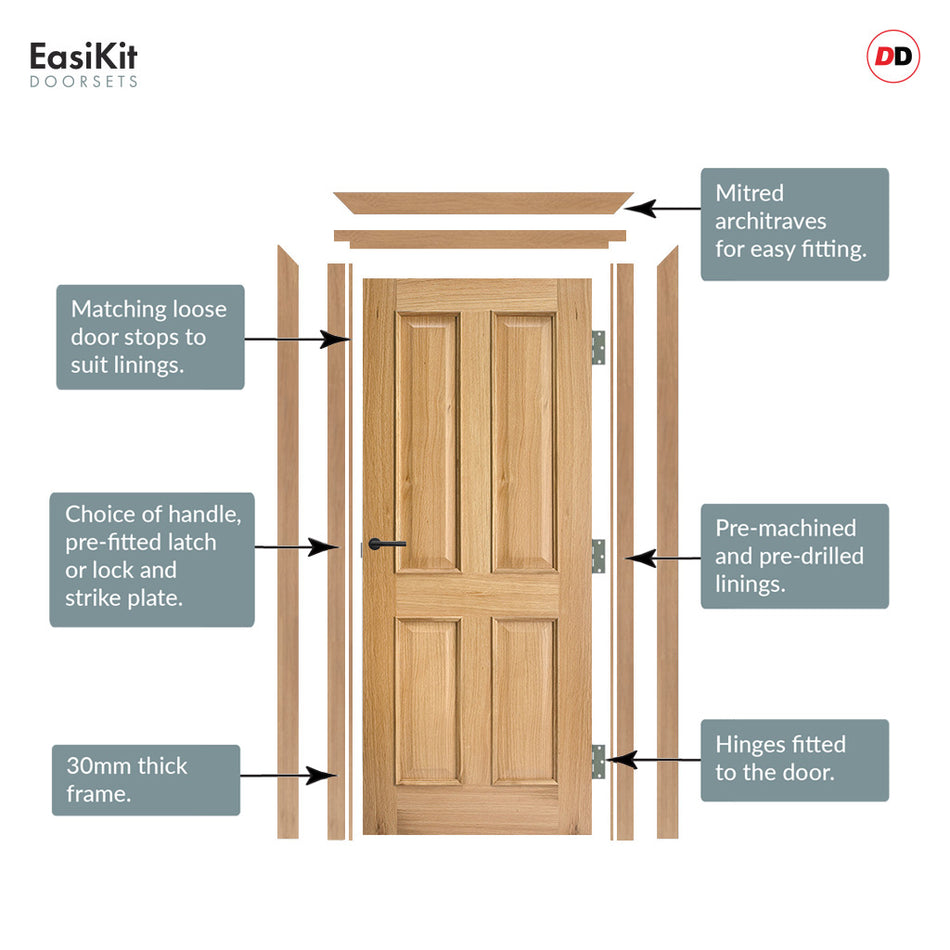 EasiKit Internal Door and Frame Kit - Regency Oak 4 Panel Internal Doo ...