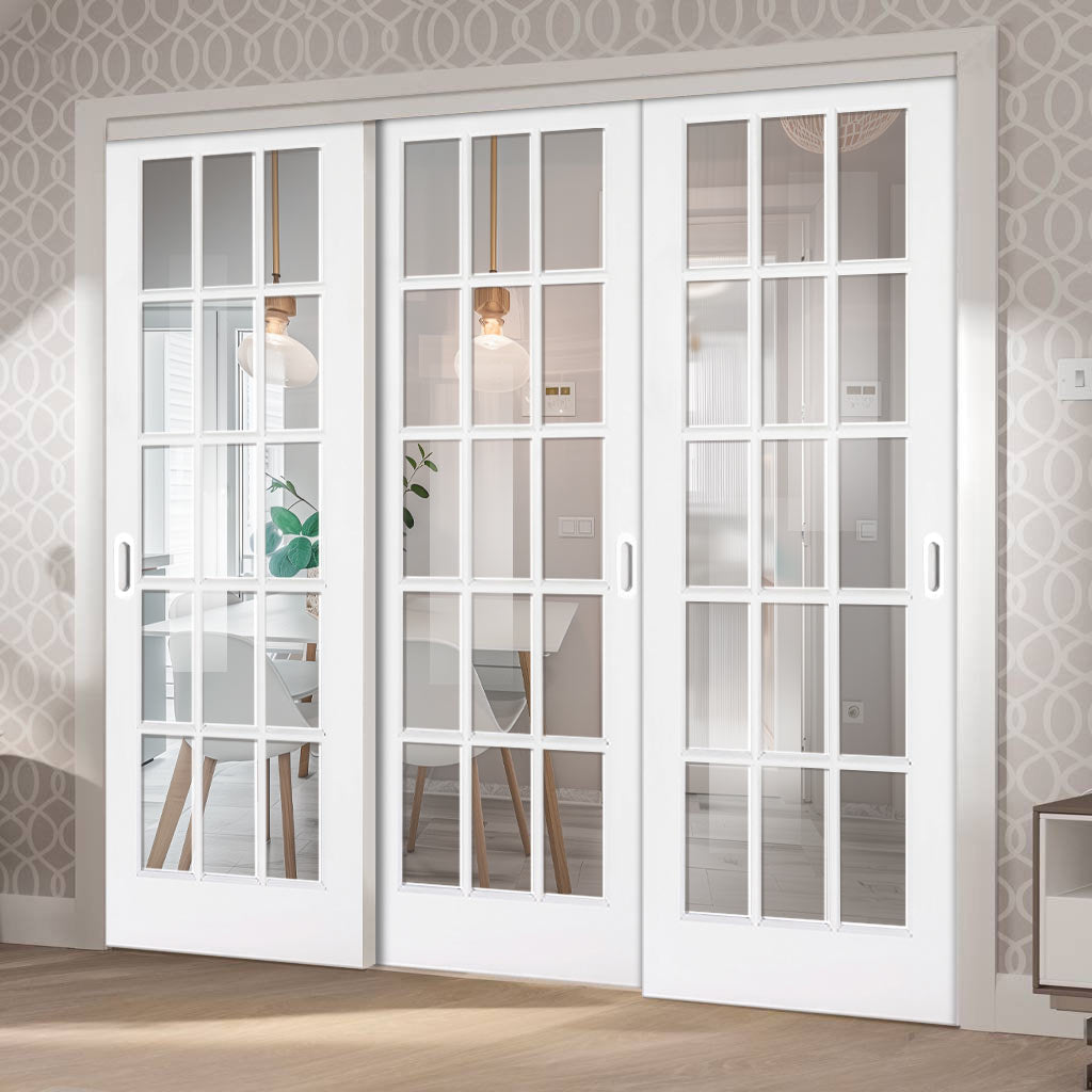 Pass-Easi Three Sliding Doors and Frame Kit - SA 15 Pane Door - Clear