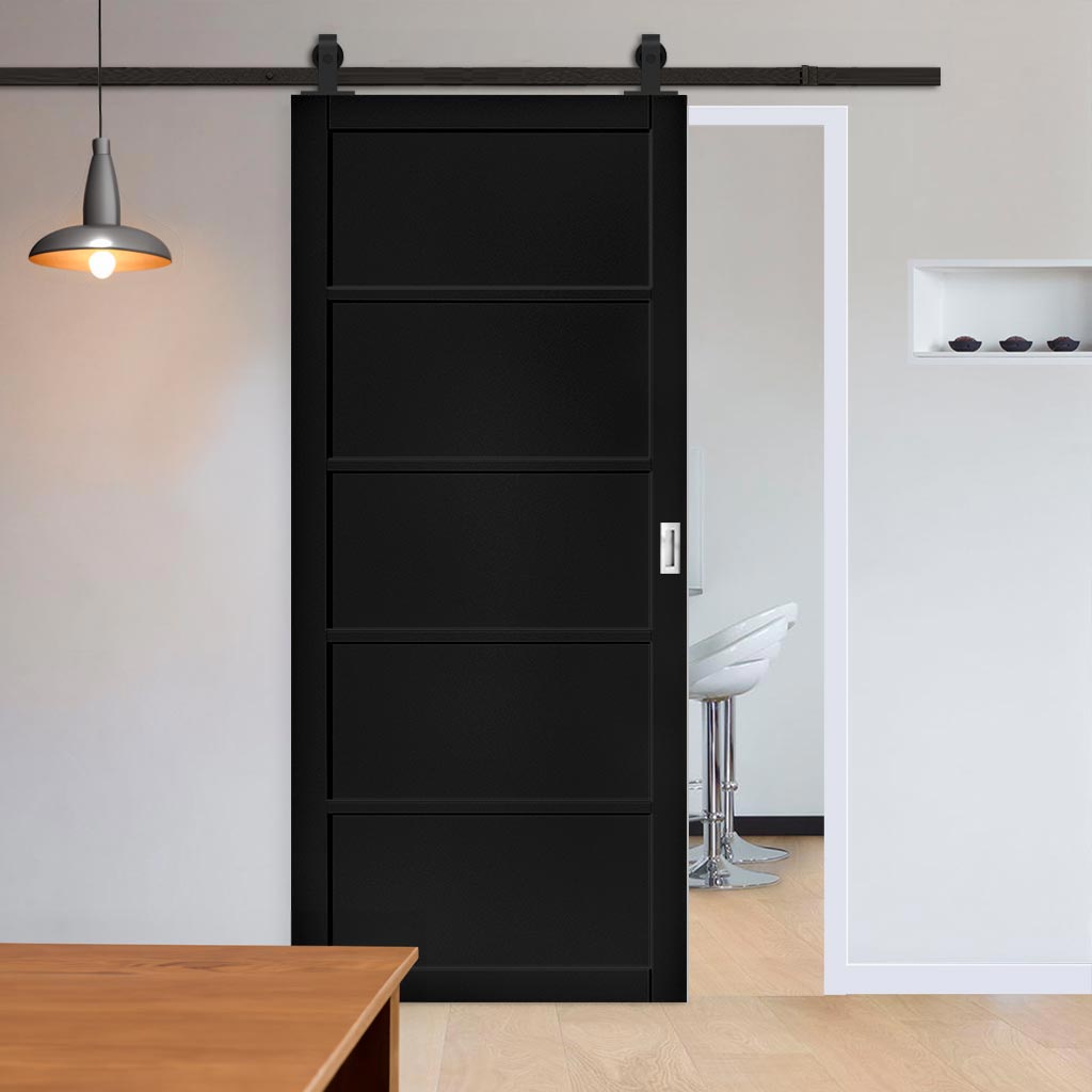 Top Mounted Sliding Track & Door - Shoreditch Black Door - Prefinished