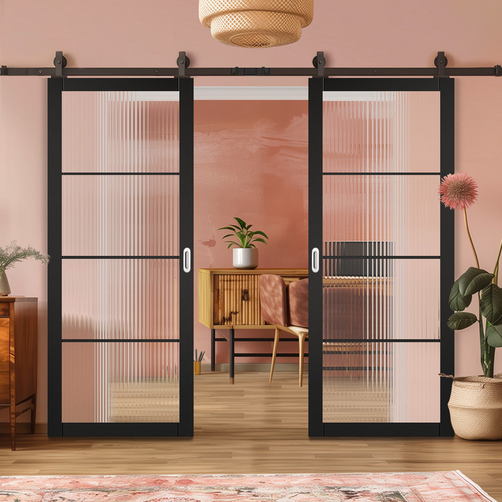 Top Mounted Black Sliding Track & Double Door - Soho Black Internal Do