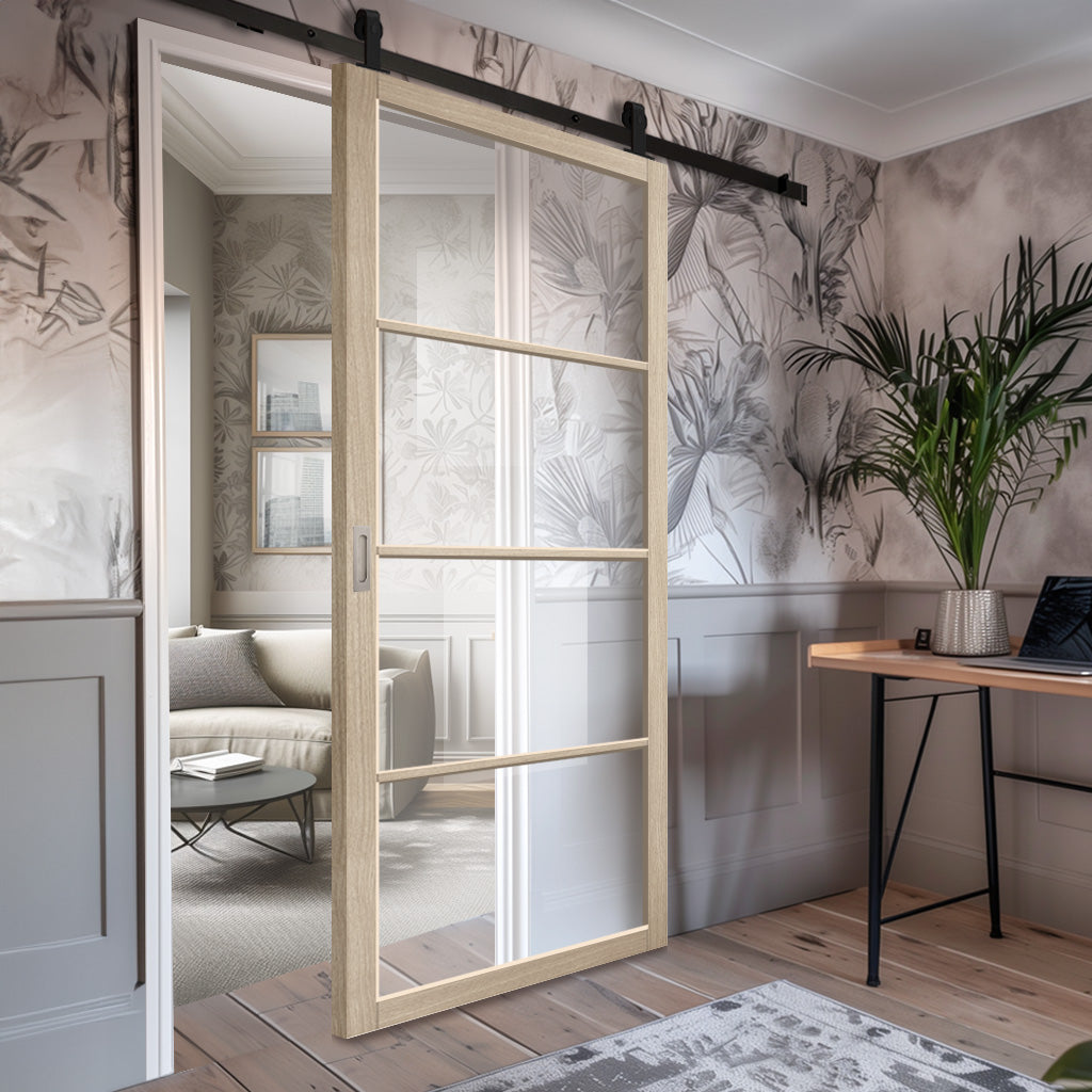 Top Mounted Black Sliding Track & Door - Soho Blonde Oak Internal Door