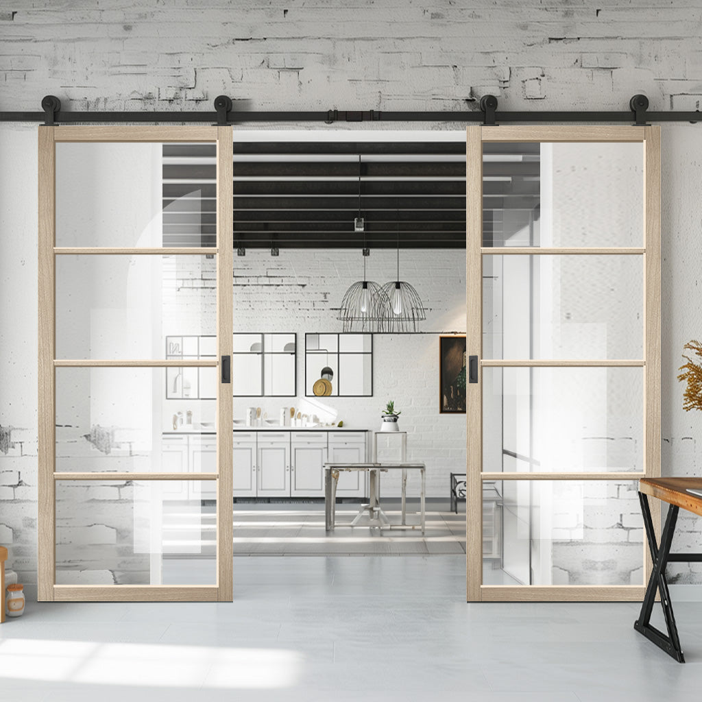 Top Mounted Black Sliding Track & Double Door - Soho Blonde Oak Intern