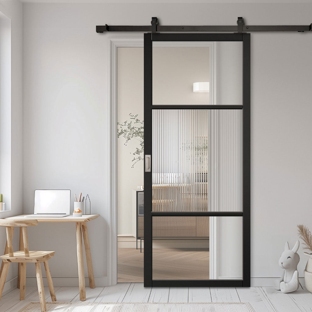 Top Mounted Black Sliding Track & Door - Sutton Black Internal Door