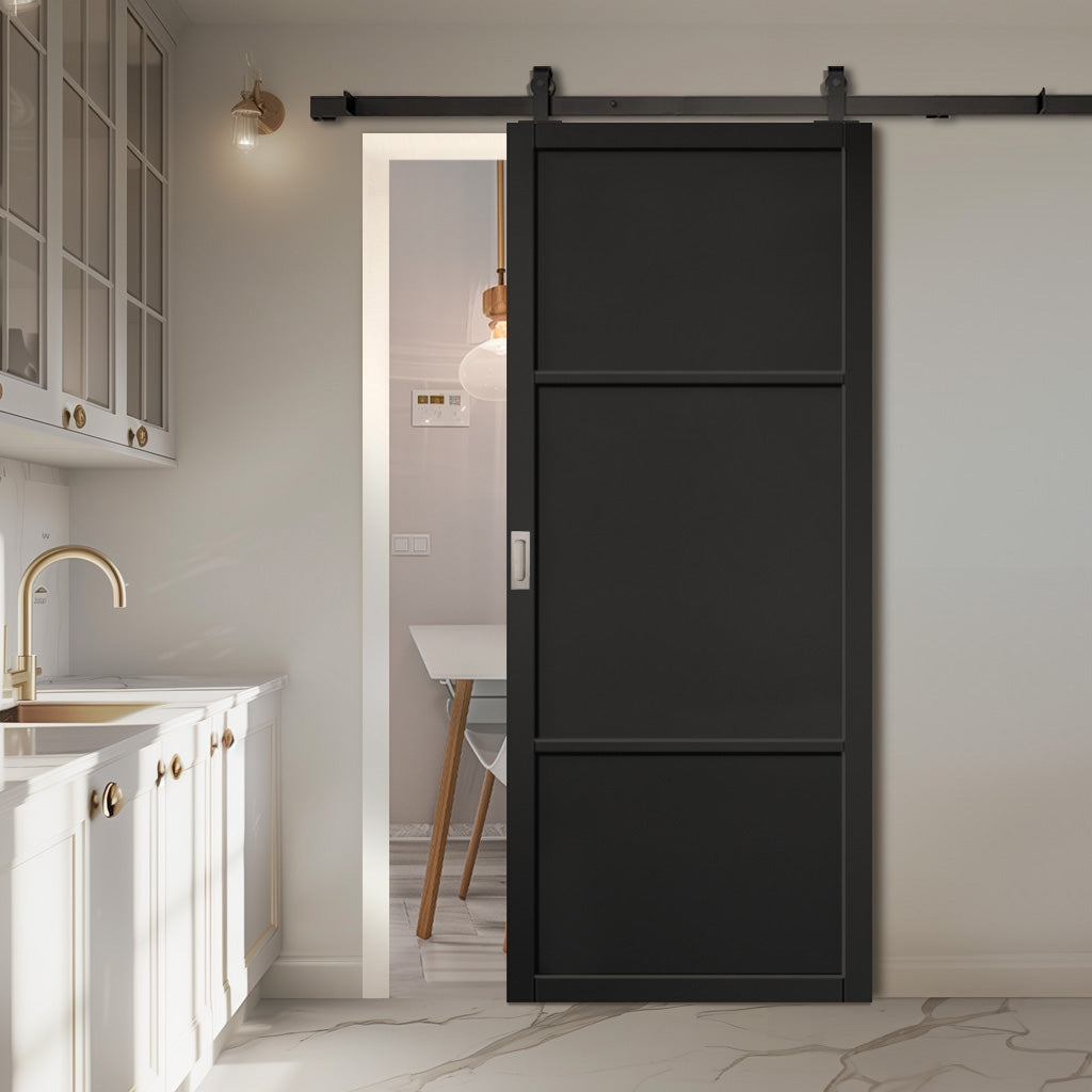 Top Mounted Black Sliding Track & Door - Sutton Panel Black Internal D