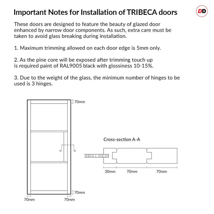 Premium Single Sliding Door & Wall Track - Tribeca 3 Pane Black Painte ...