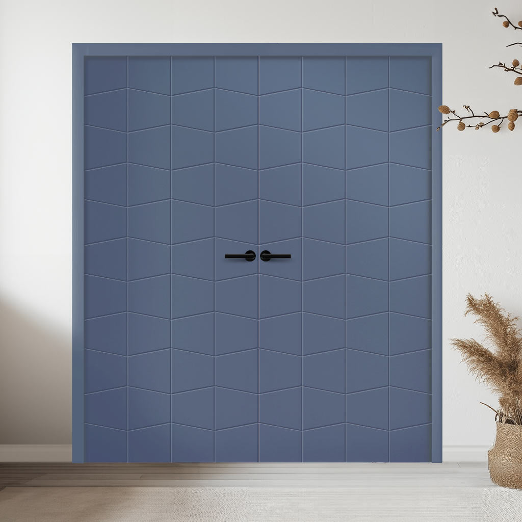 V-Line® Grooved Flush Door Pair V004 - Premium Primed - Six Colour Opt