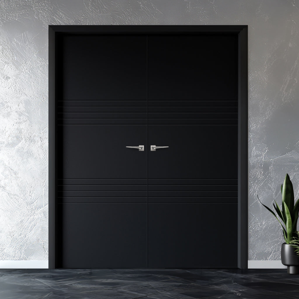 V-Line® Grooved Flush Door Pair V006 - Premium Primed - Six Colour Opt