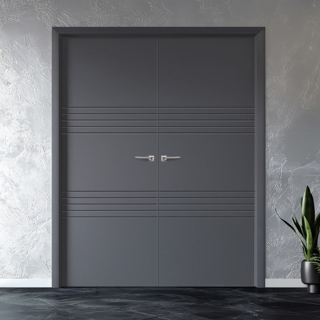 V-Line® Grooved Flush Door Pair V006 - Premium Primed - Six Colour Opt ...