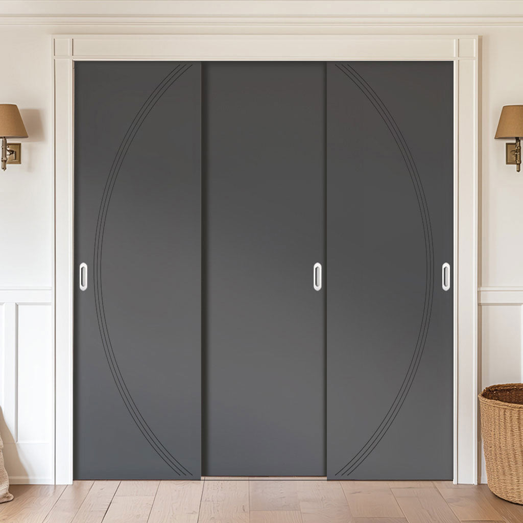 Three Sliding Minimal Wardrobe Doors & Frame Kit - V-Line® Grooved Flu ...