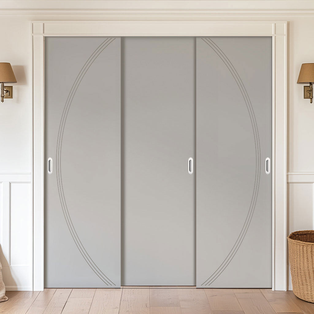 Three Sliding Minimal Wardrobe Doors & Frame Kit - V-Line® Grooved Flu ...