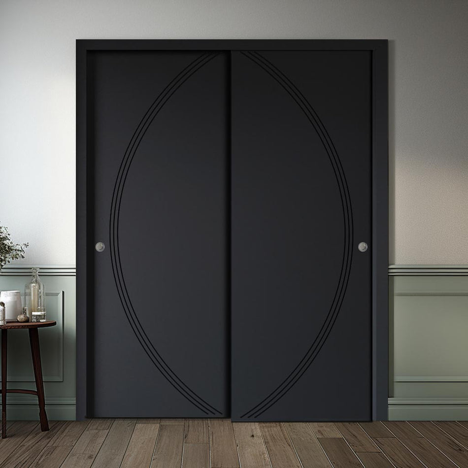 Two Sliding Minimal Wardrobe Doors & Frame Kit - V-Line® Grooved Flush ...
