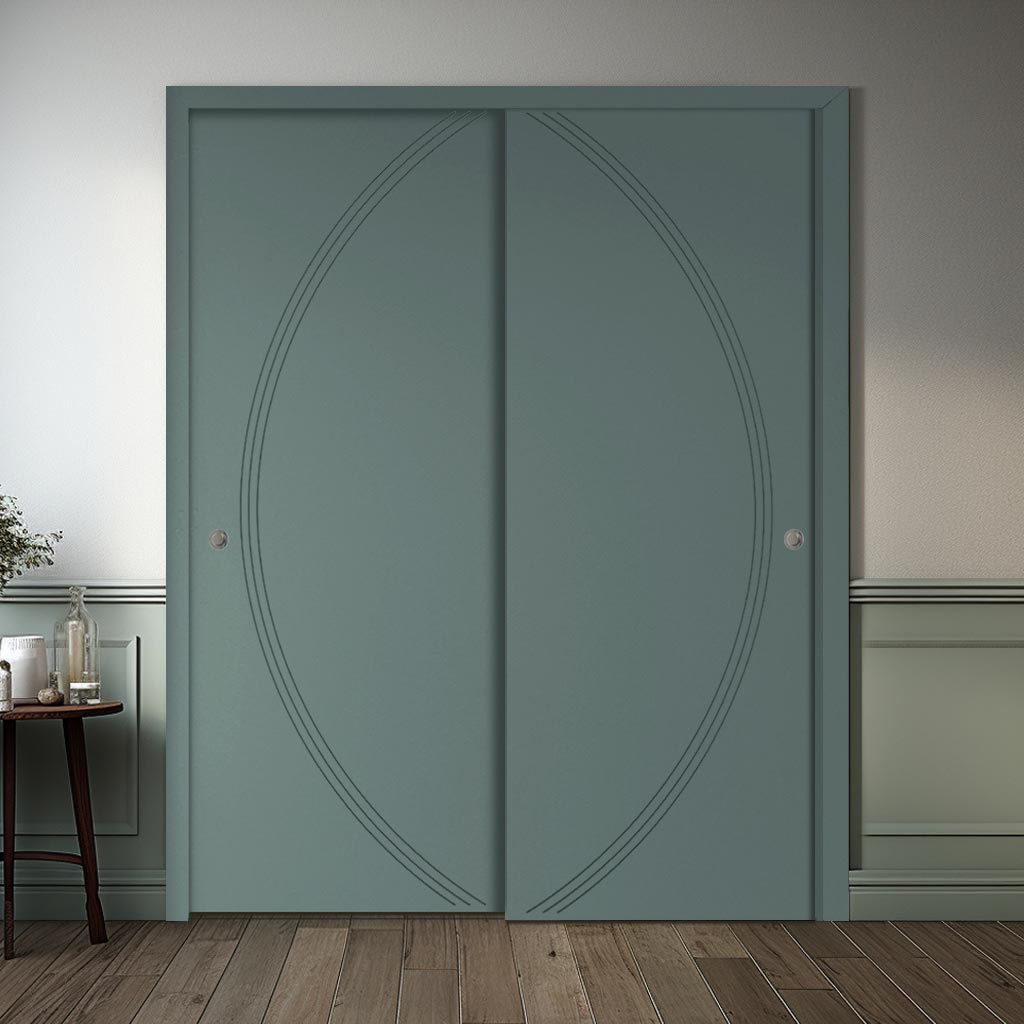 Two Sliding Minimal Wardrobe Doors & Frame Kit - V-Line® Grooved Flush ...