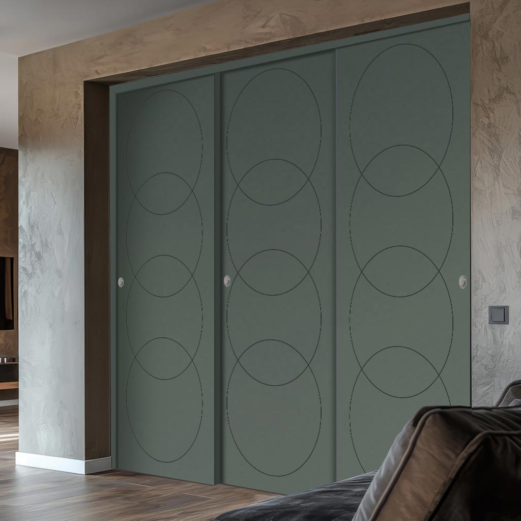 Three Sliding Minimal Wardrobe Doors & Frame Kit - V-Line® Grooved Flu ...