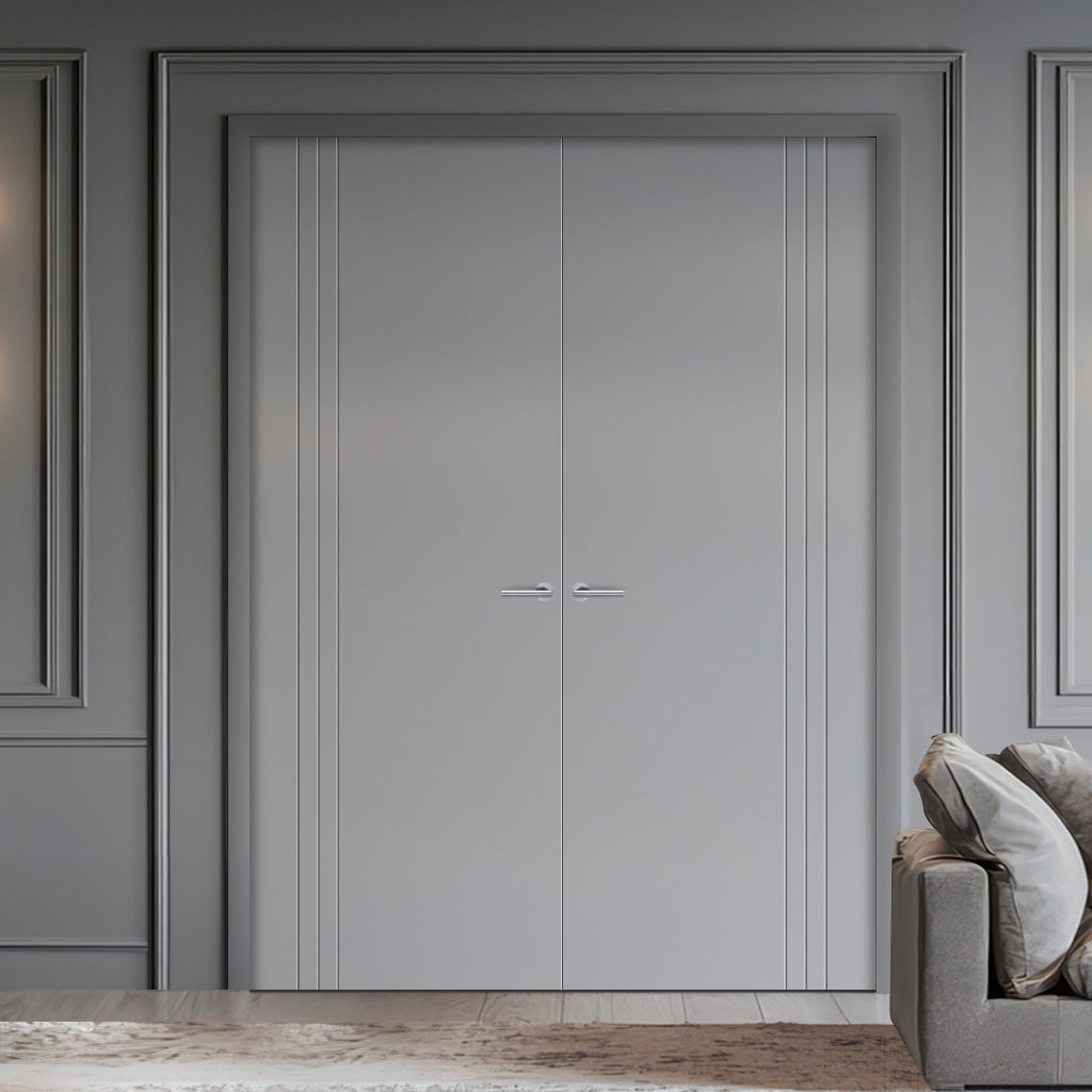 V-Line® Grooved Flush Door Pair V018 - Premium Primed - Six Colour Opt