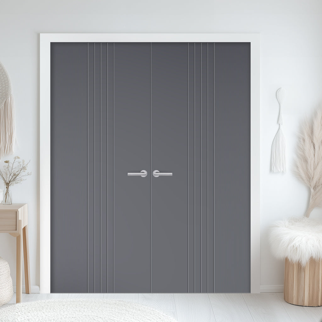 V-Line® Grooved Flush Door Pair V021 - Premium Primed - Six Colour Opt