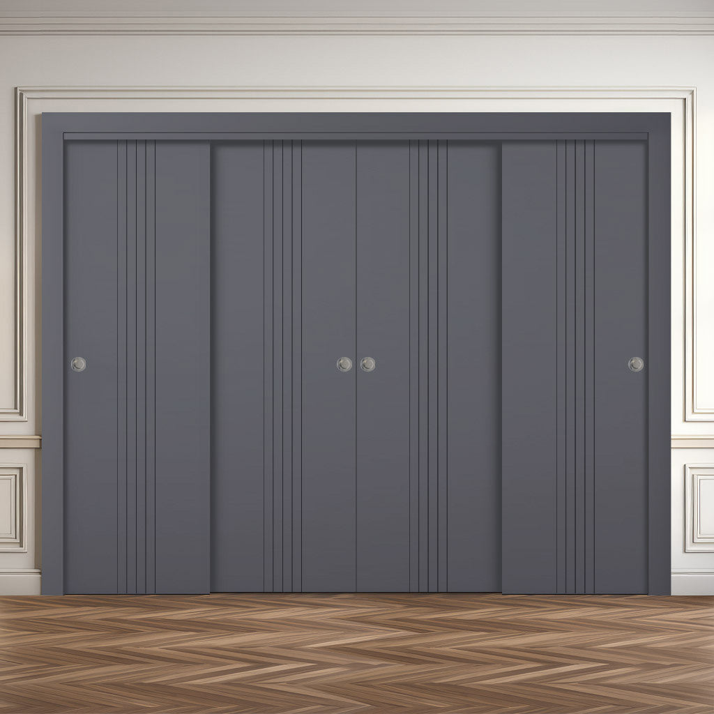 Four Sliding Minimal Wardrobe Doors & Frame Kit - V-Line® Grooved Flus