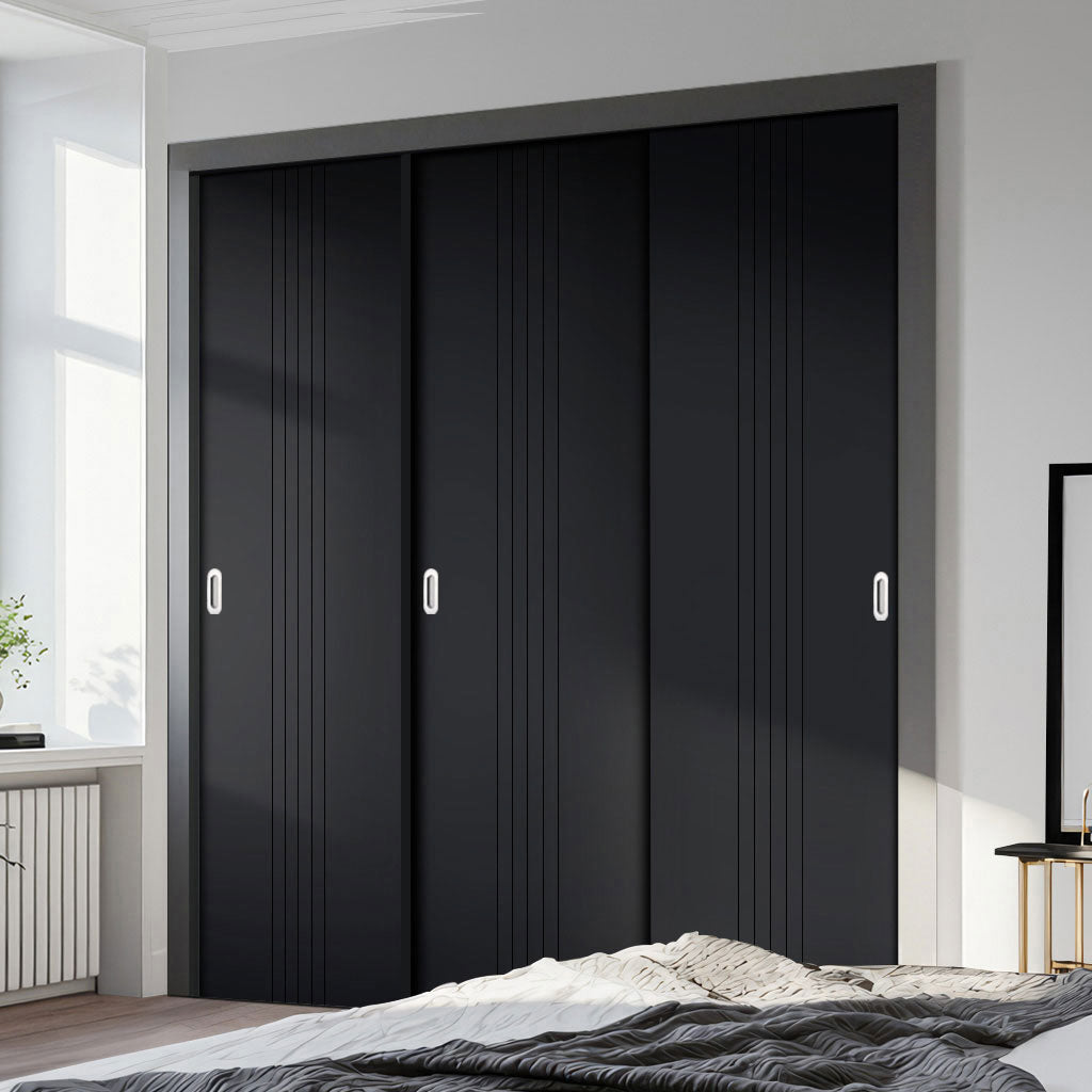 Three Sliding Minimal Wardrobe Doors & Frame Kit - V-Line® Grooved Flu