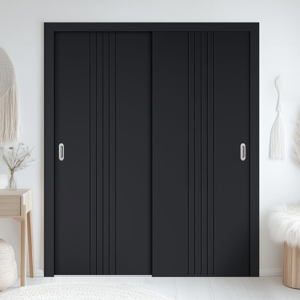Two Sliding Minimal Wardrobe Doors & Frame Kit - V-Line® Grooved Flush