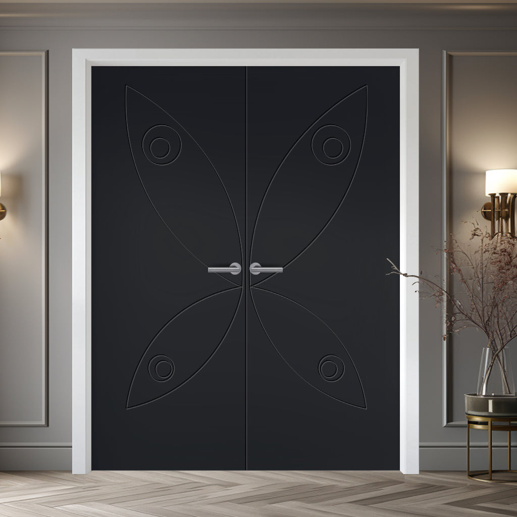 V-Line® Grooved Flush Door Pair V023 - Premium Primed - Six Colour Opt
