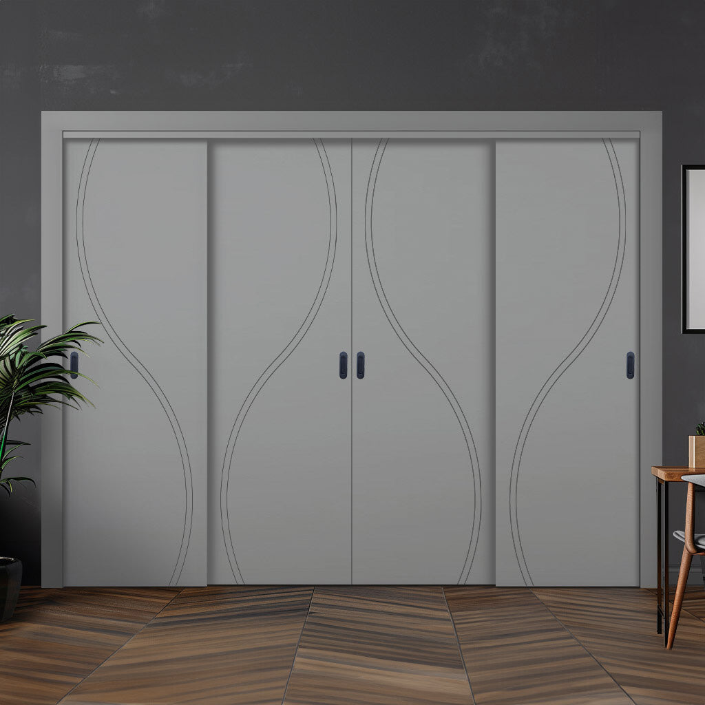 Four Sliding Maximal Wardrobe Doors & Frame Kit - V-Line® Grooved Flus ...