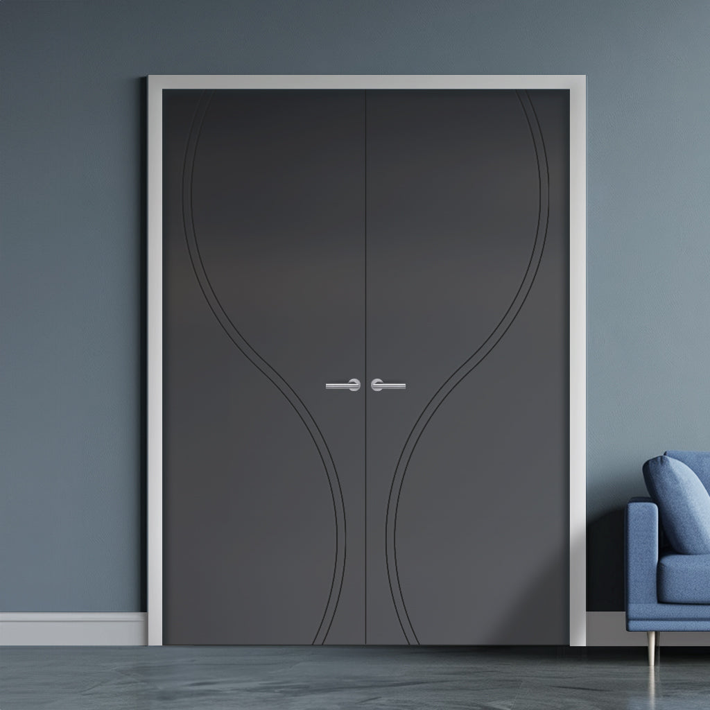 V-Line® Grooved Flush Door Pair V027 - Premium Primed - Six Colour Opt