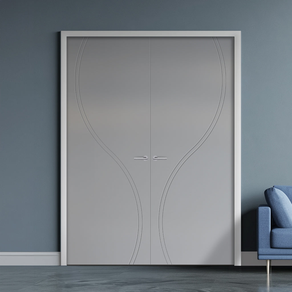 V-Line® Grooved Flush Door Pair V027 - Premium Primed - Six Colour Opt ...
