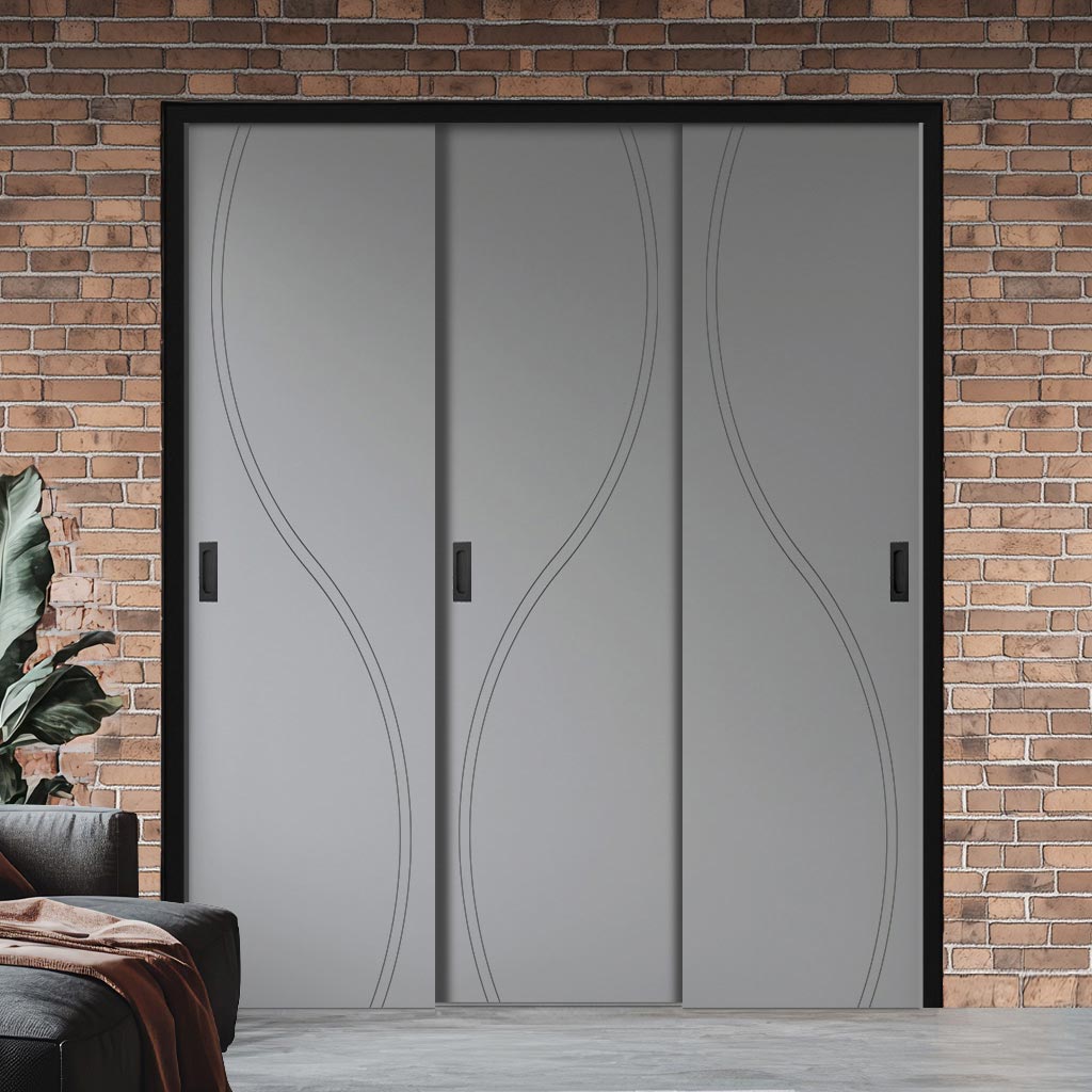 Three Sliding Minimal Wardrobe Doors & Frame Kit - V-Line® Grooved Flu ...