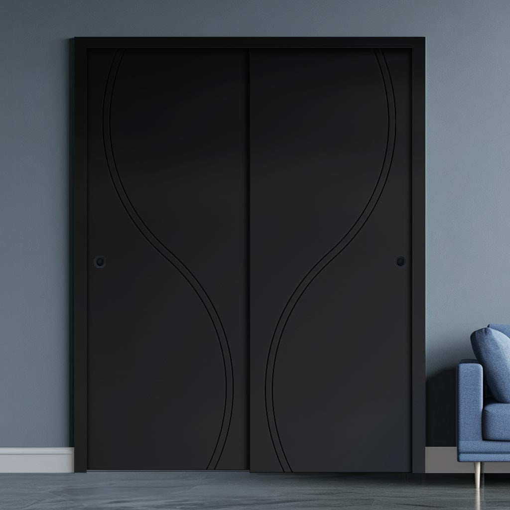 Two Sliding Minimal Wardrobe Doors & Frame Kit - V-Line® Grooved Flush