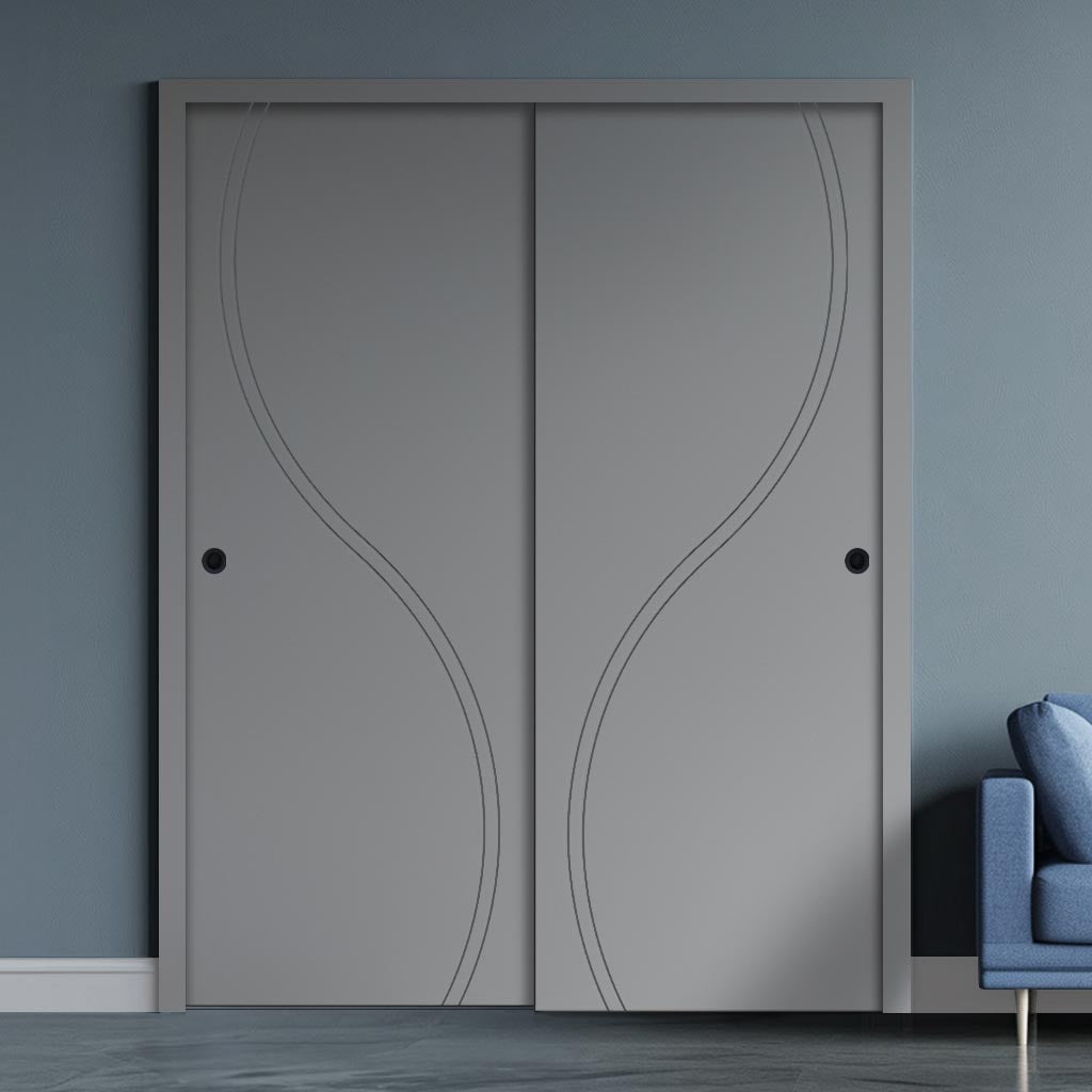 Two Sliding Minimal Wardrobe Doors & Frame Kit - V-Line® Grooved Flush ...