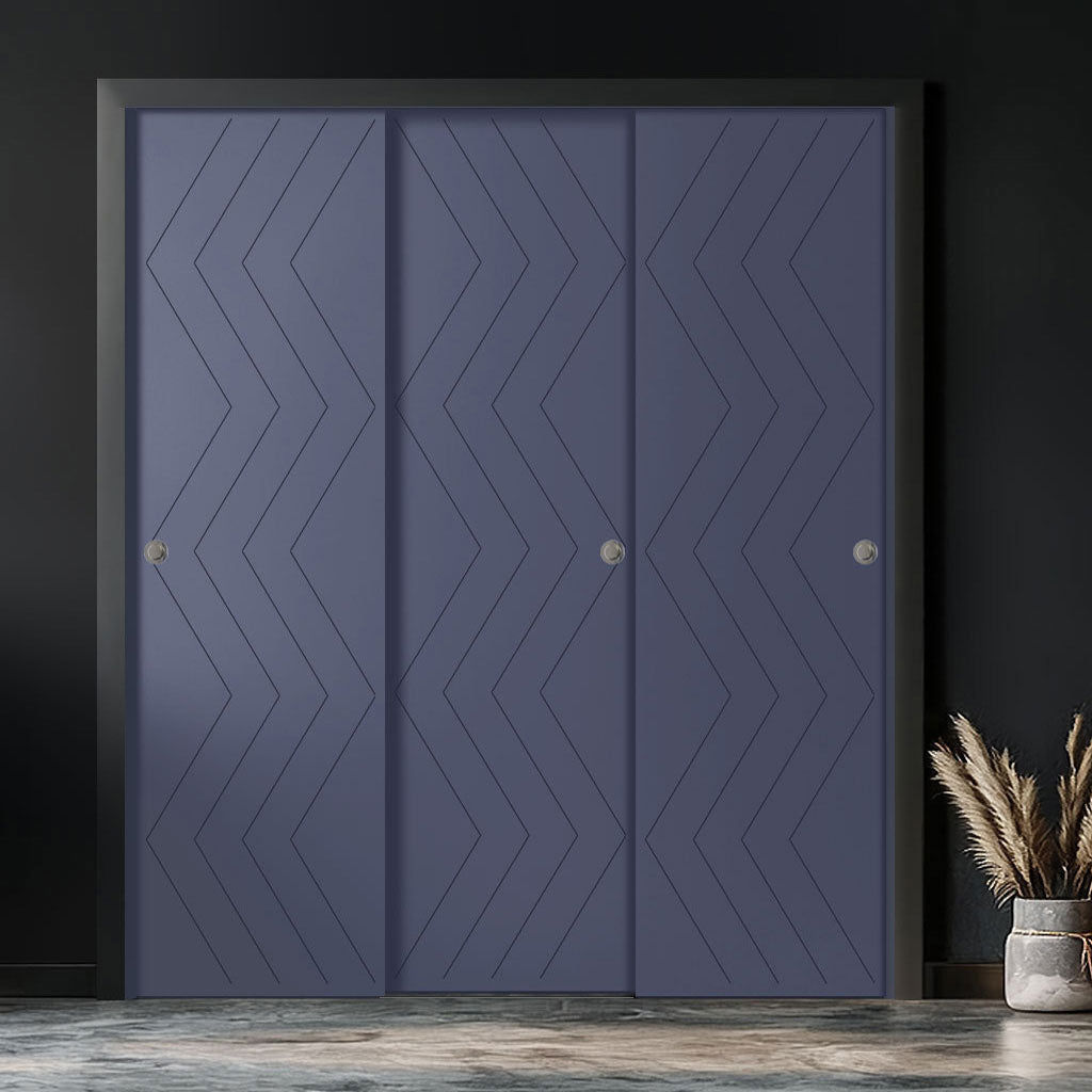 Three Sliding Minimal Wardrobe Doors & Frame Kit - V-Line® Grooved Flu ...