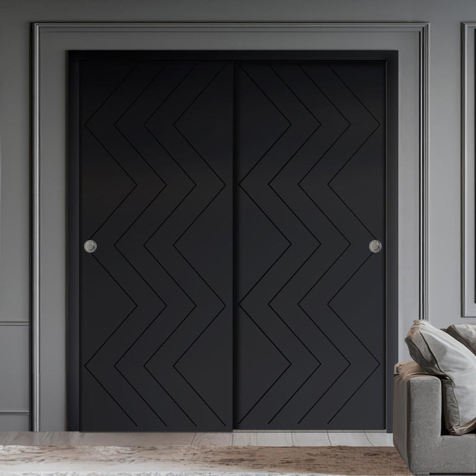 Two Sliding Minimal Wardrobe Doors & Frame Kit - V-Line® Grooved Flush ...