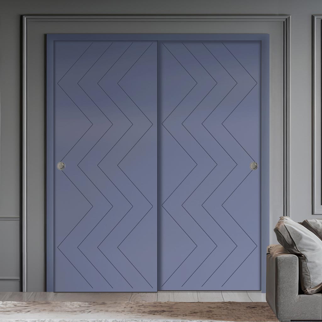 Two Sliding Minimal Wardrobe Doors & Frame Kit - V-Line® Grooved Flush