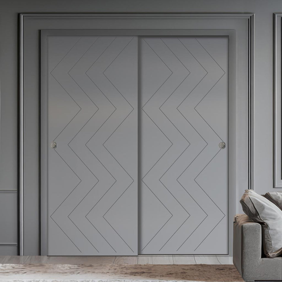 Two Sliding Minimal Wardrobe Doors & Frame Kit - V-Line® Grooved Flush ...