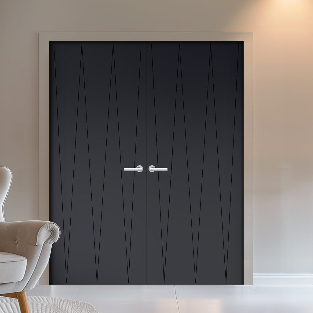 V-Line® Grooved Flush Door Pair V034 - Premium Primed - Six Colour Opt