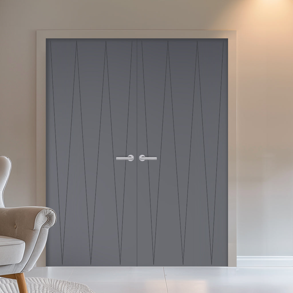V-Line® Grooved Flush Door Pair V034 - Premium Primed - Six Colour Opt