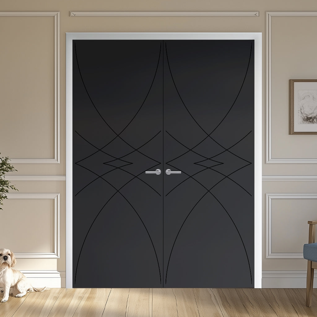 V-Line® Grooved Flush Door Pair V038 - Premium Primed - Six Colour Opt