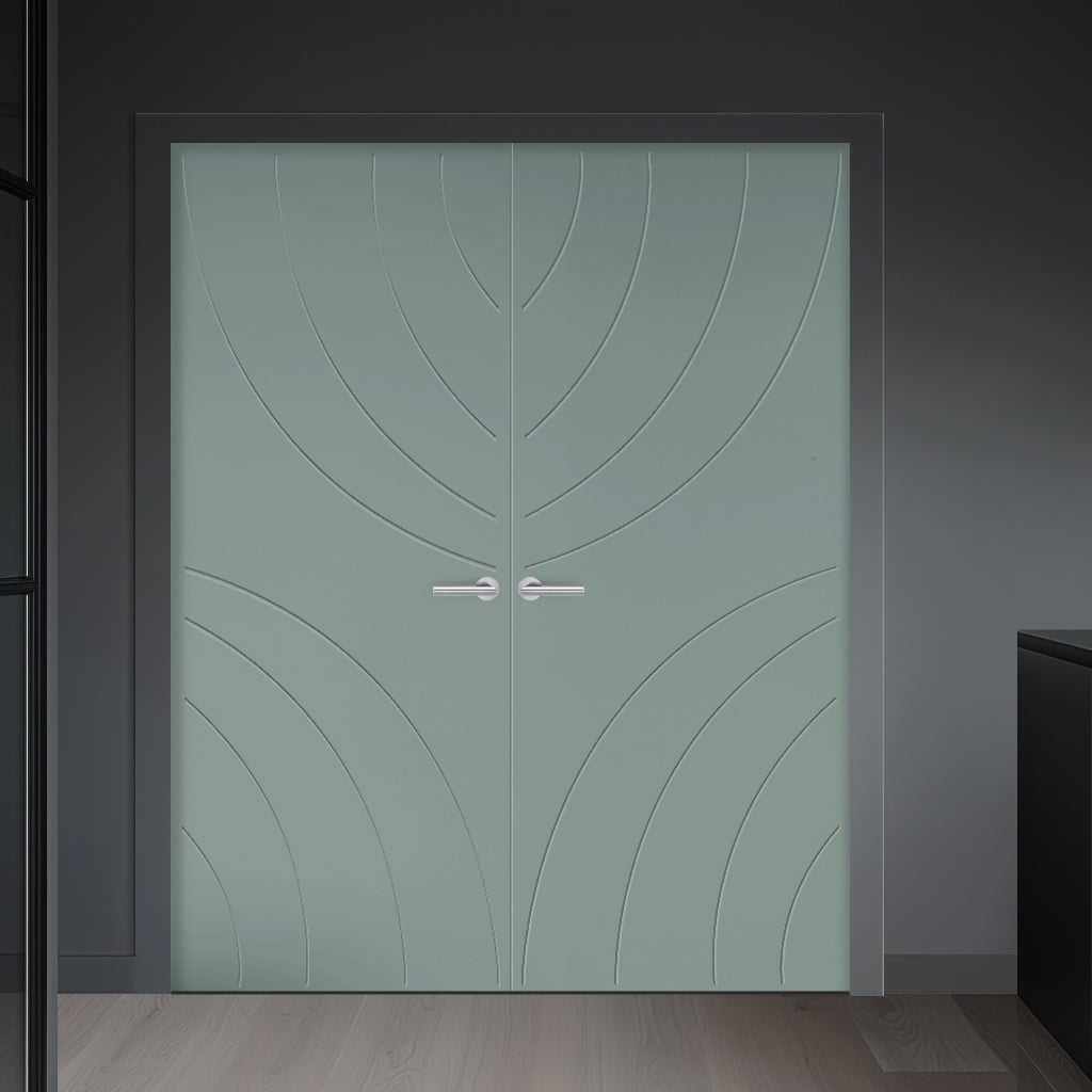 V-Line® Grooved Flush Door Pair V039 - Premium Primed - Six Colour Opt