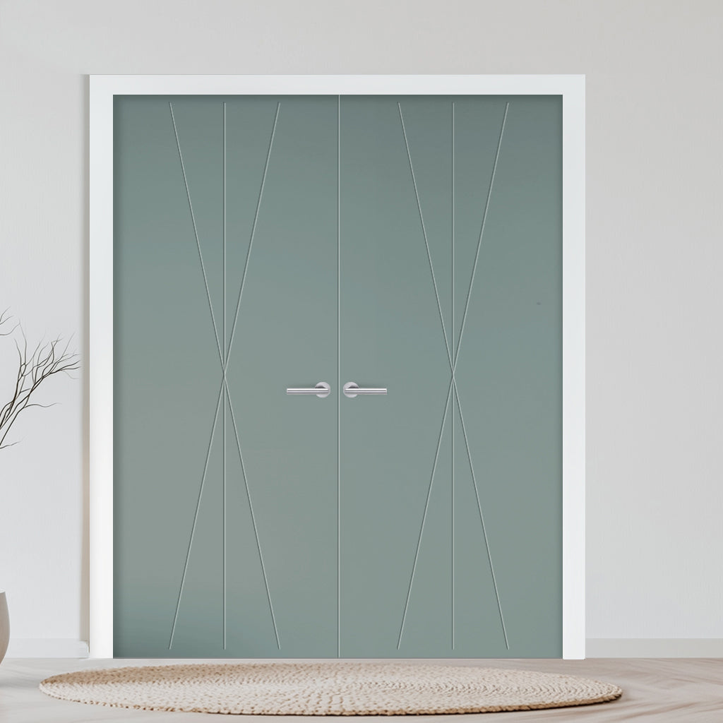 V-Line® Grooved Flush Door Pair V040 - Premium Primed - Six Colour Opt