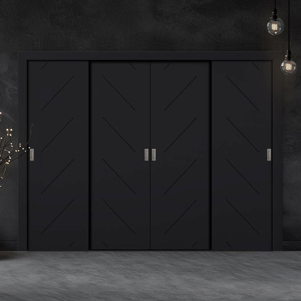 Four Sliding Minimal Wardrobe Doors & Frame Kit - V-Line® Grooved Flus