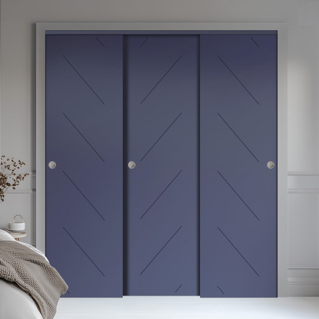 Three Sliding Minimal Wardrobe Doors & Frame Kit - V-Line® Grooved Flu