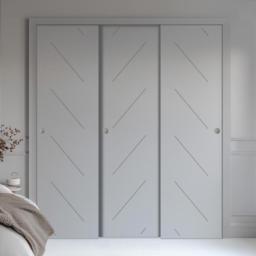 Three Sliding Minimal Wardrobe Doors & Frame Kit - V-Line® Grooved Flu
