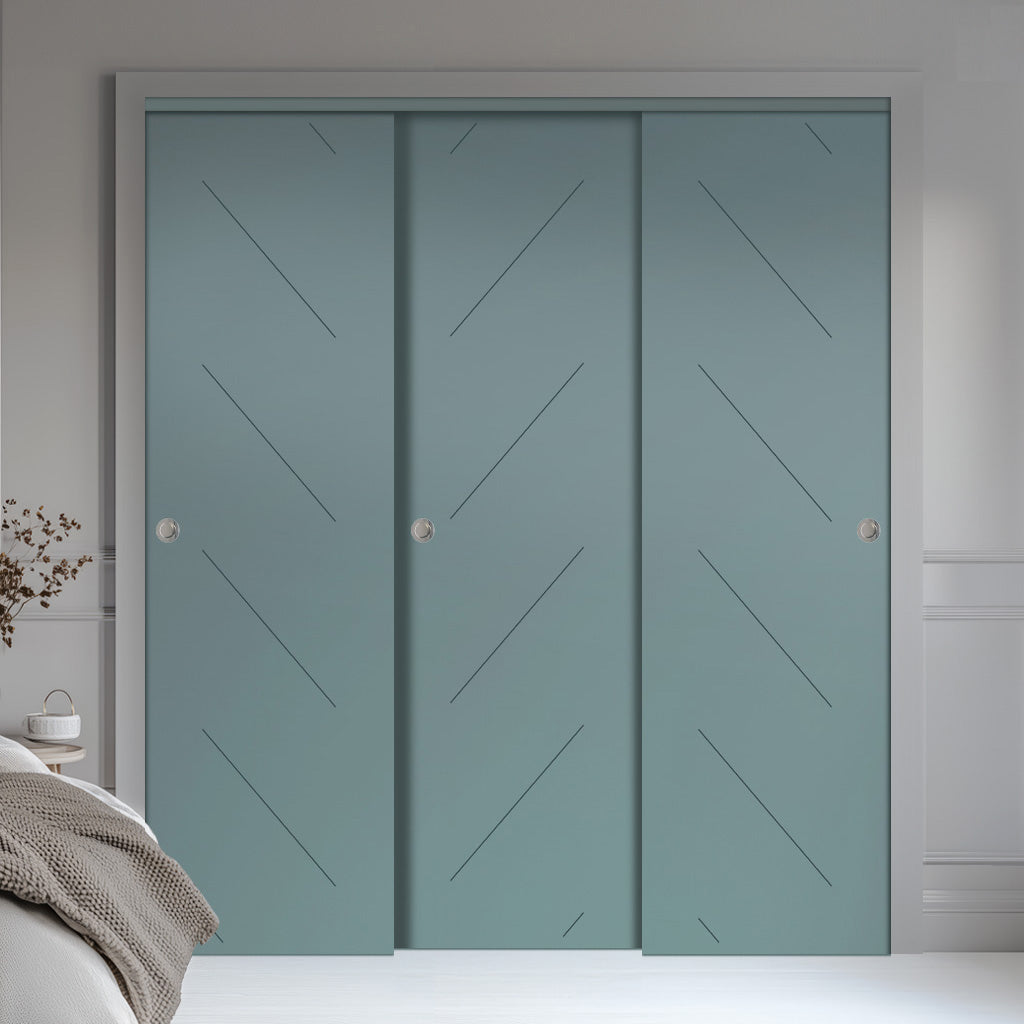 Three Sliding Maximal Wardrobe Doors & Frame Kit - V-Line® Grooved Flu ...