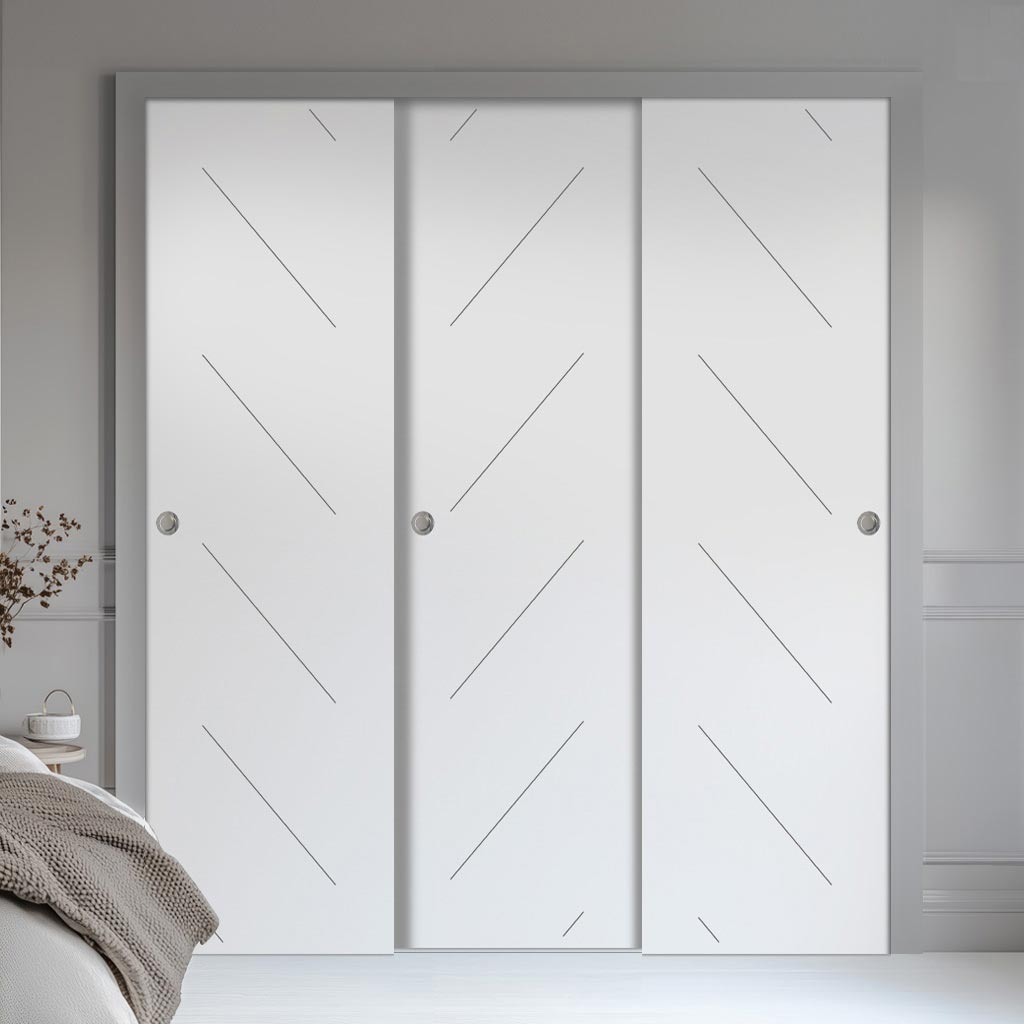Three Sliding Minimal Wardrobe Doors & Frame Kit - V-Line® Grooved Flu ...