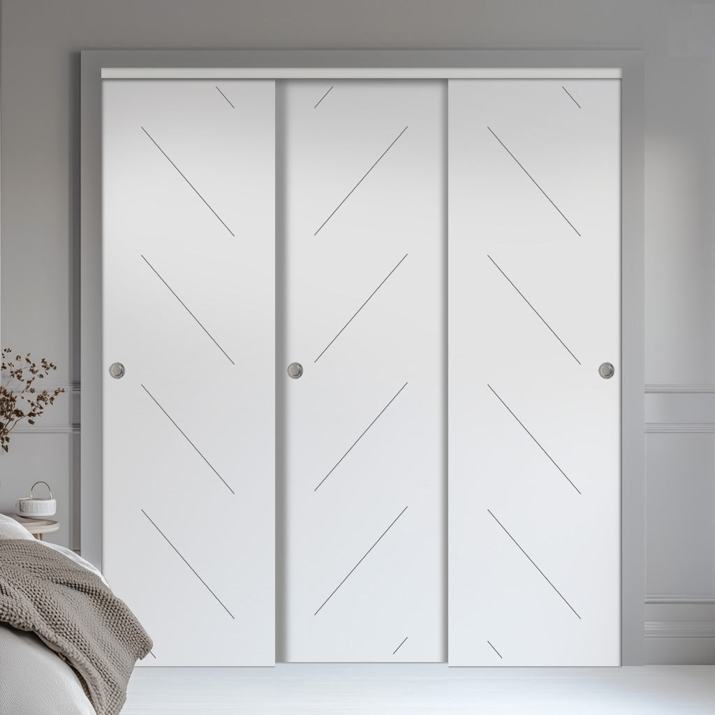 Three Sliding Maximal Wardrobe Doors & Frame Kit - V-Line® Grooved Flu