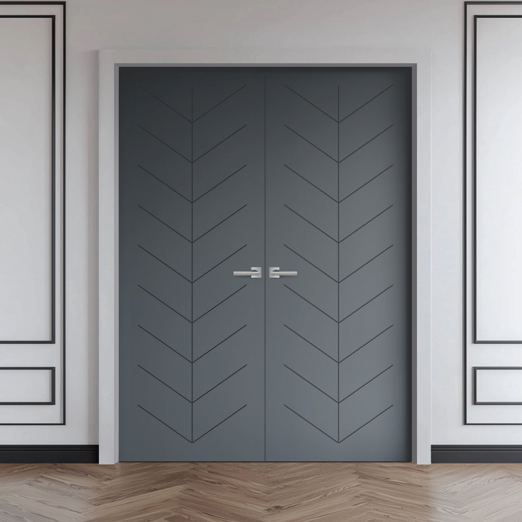 V-Line® Grooved Flush Door Pair V071 - Premium Primed - Six Colour Opt