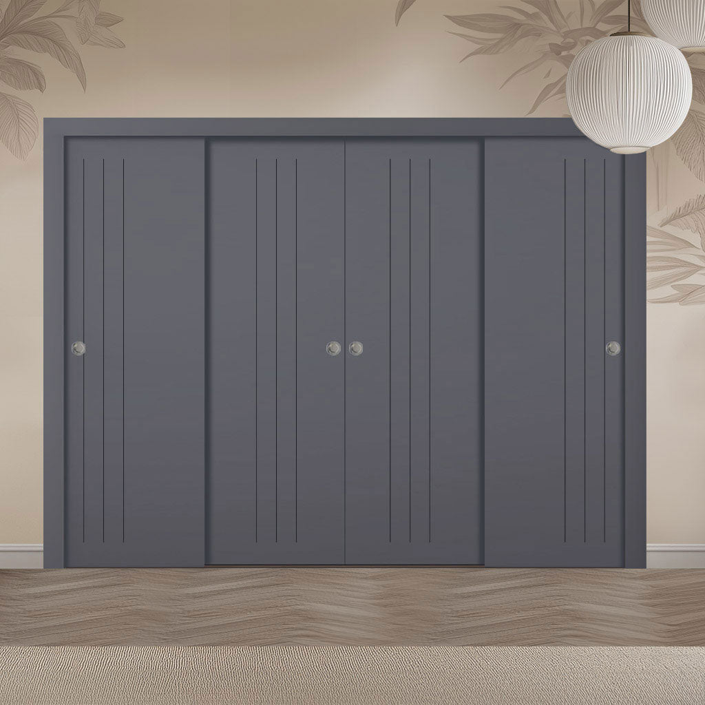 Four Sliding Minimal Wardrobe Doors & Frame Kit - V-Line® Grooved Flus