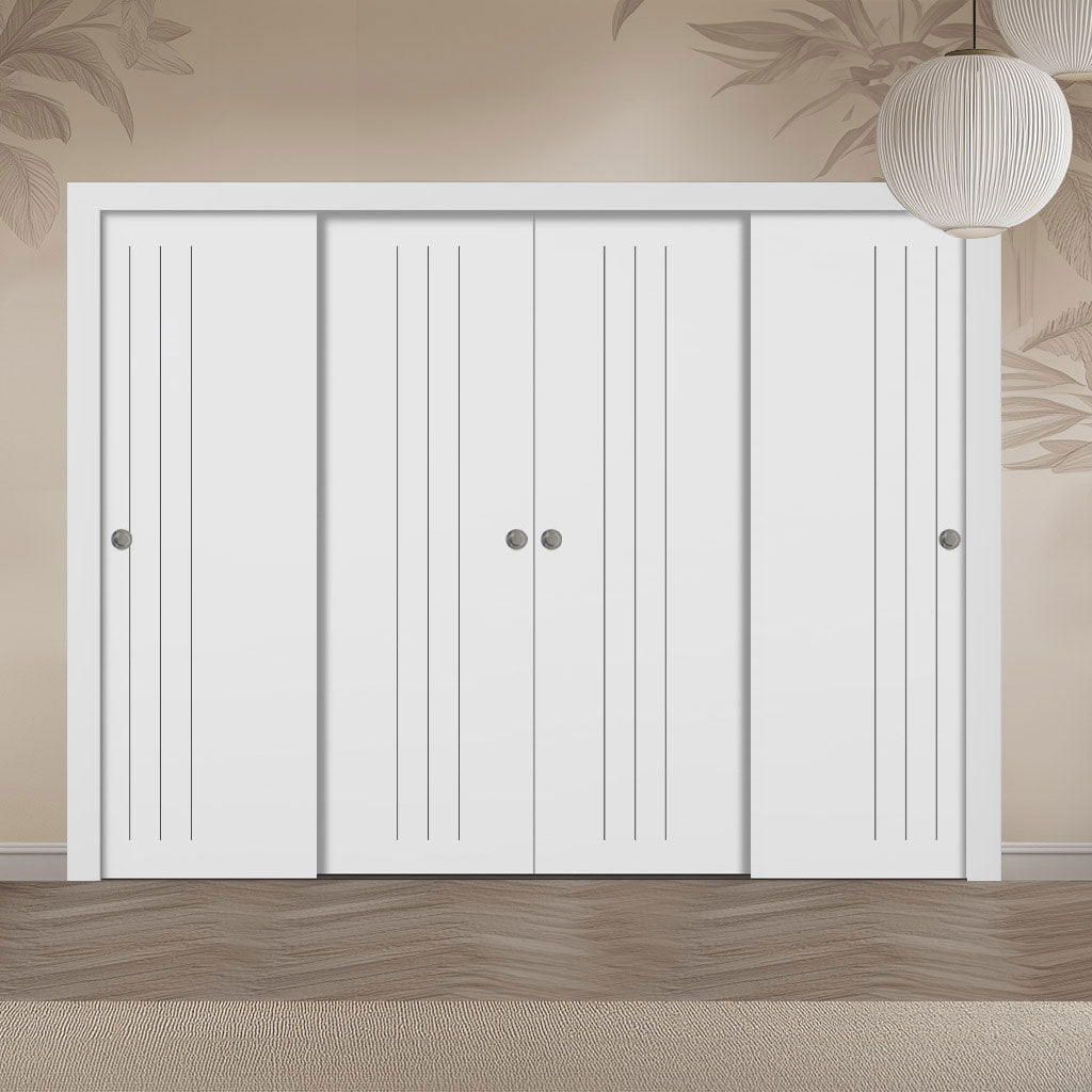 Four Sliding Minimal Wardrobe Doors & Frame Kit - V-Line® Grooved Flus