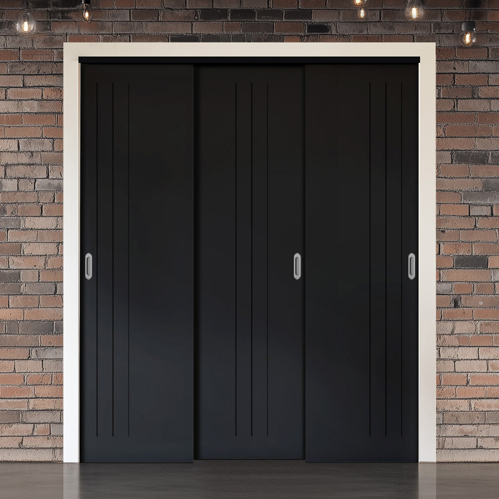 Three Sliding Maximal Wardrobe Doors & Frame Kit - V-Line® Grooved Flu ...