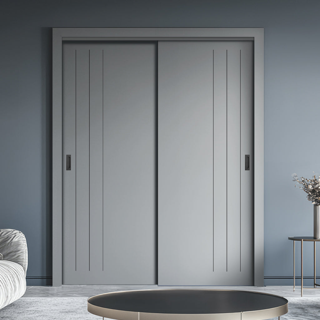 Two Sliding Maximal Wardrobe Doors & Frame Kit - V-Line® Grooved Flush