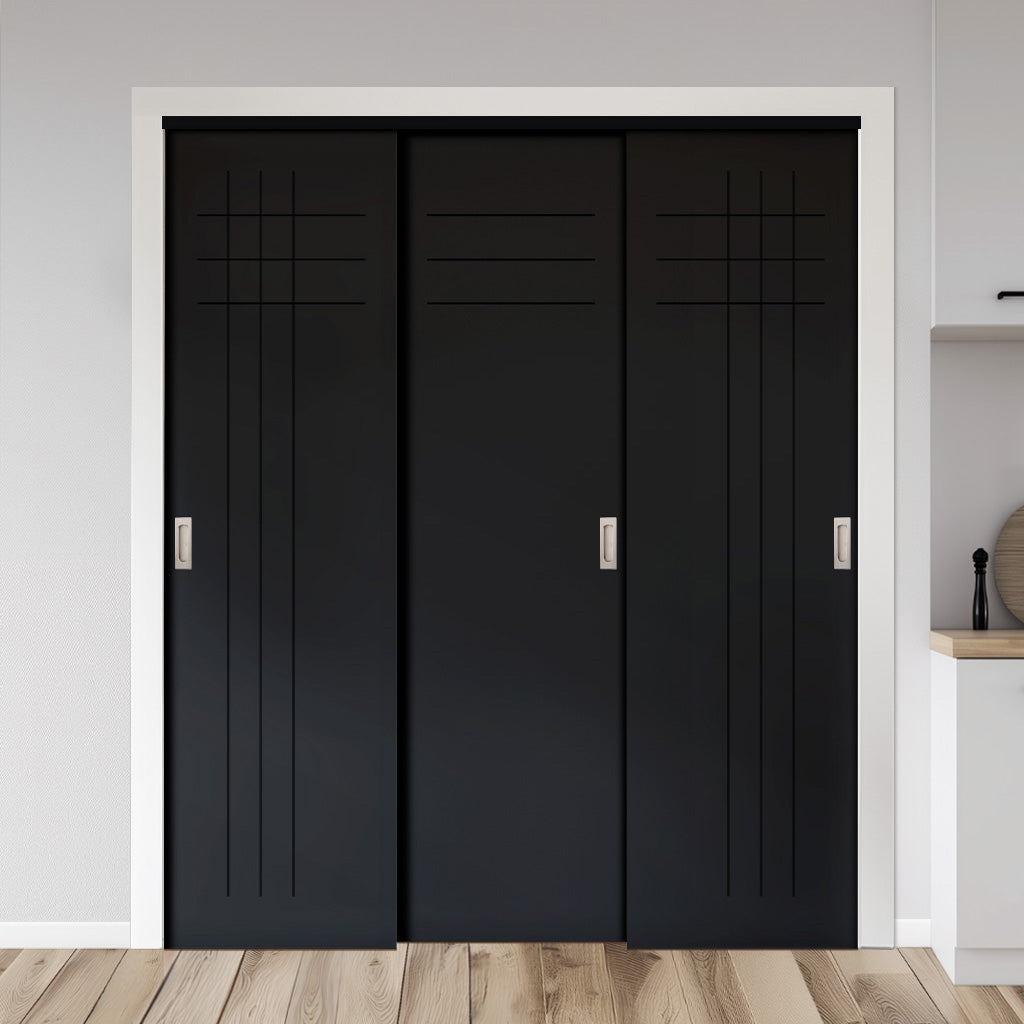 Three Sliding Maximal Wardrobe Doors & Frame Kit - V-Line® Grooved Flu ...